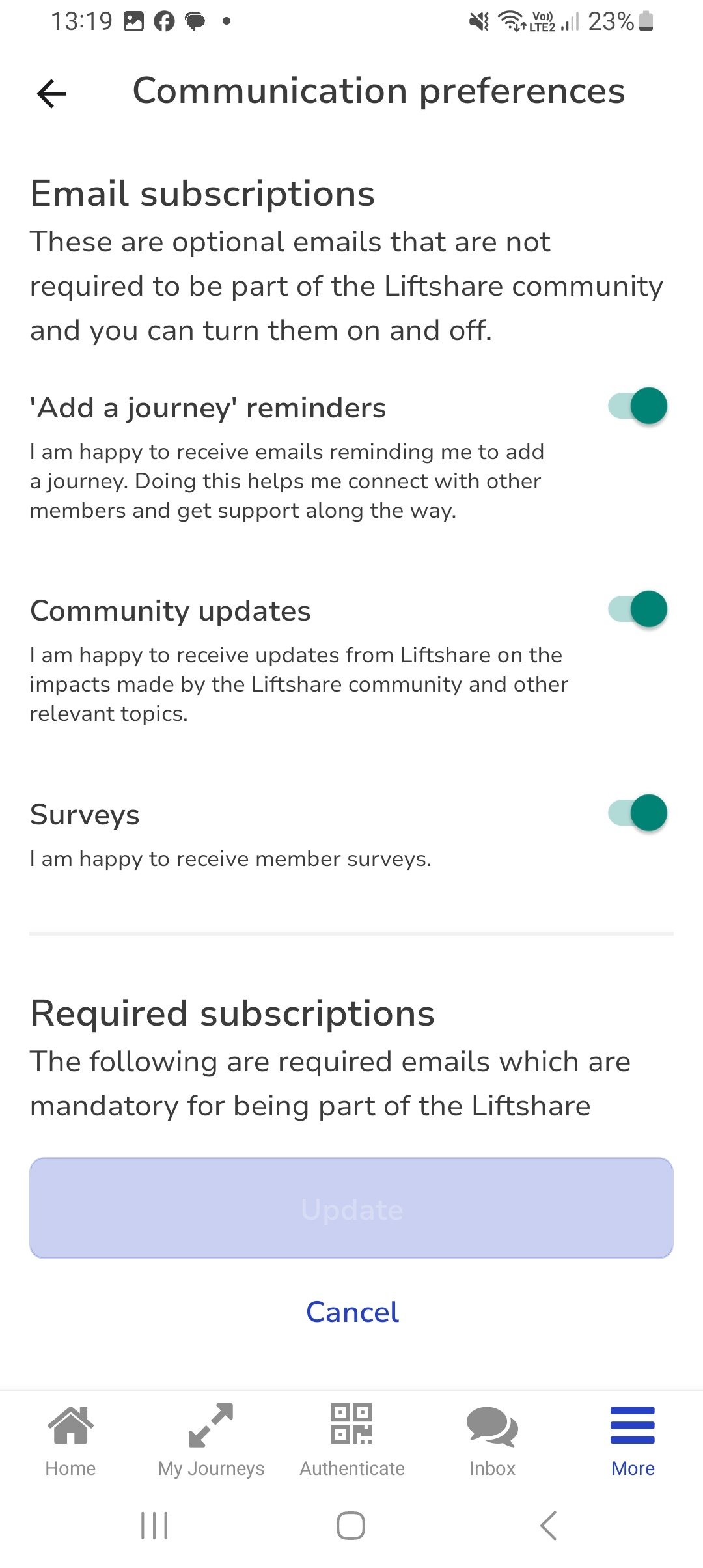 How to update your communication preferences on the Mobilityways app