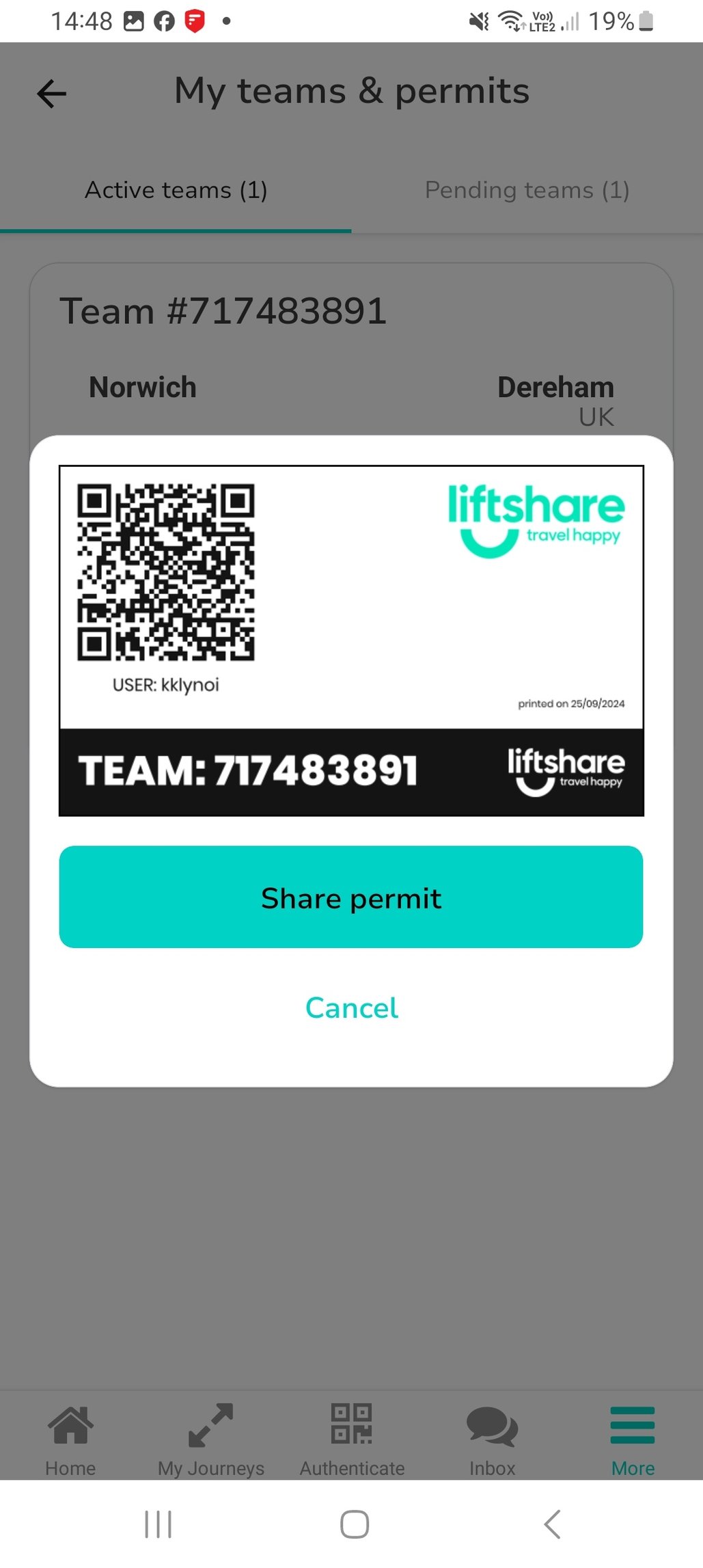View and share your Liftshare permit on the Mobilityways app